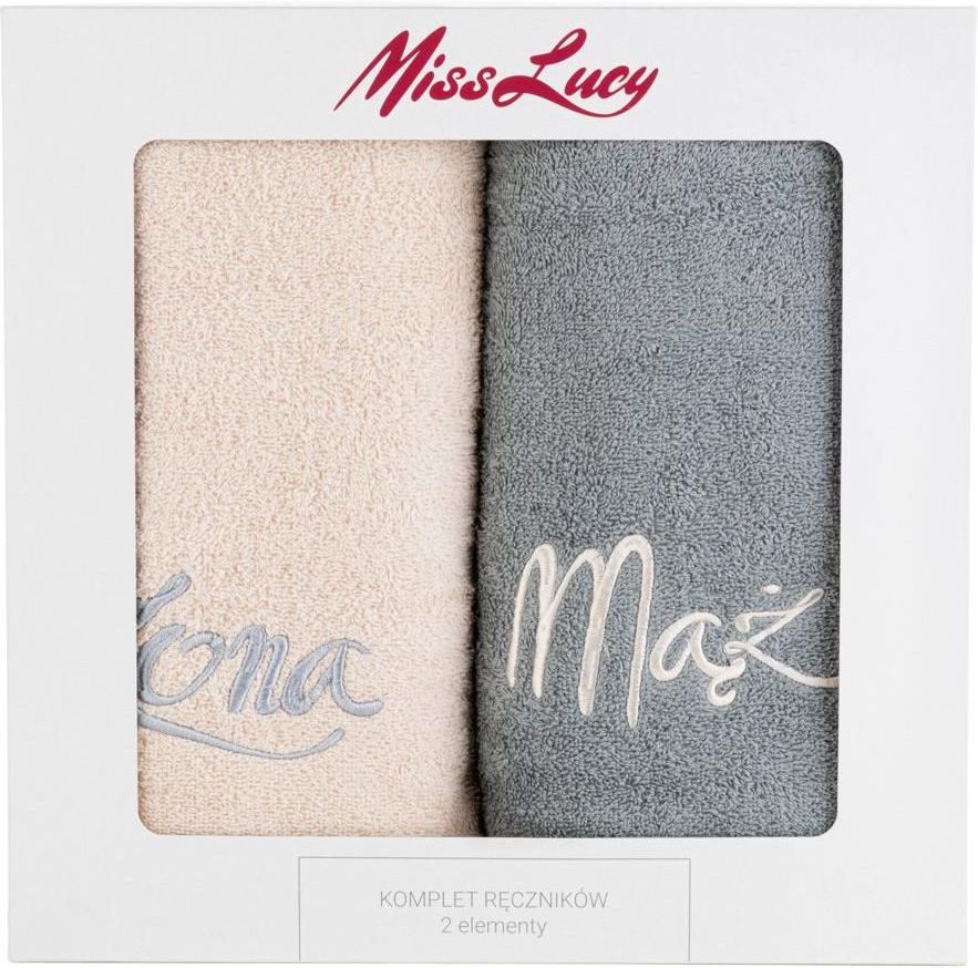 Miss Lucy Ręczniki Łazienkowe Bawełniane Mąż Żona Szaro Kremowe 70X140 ...