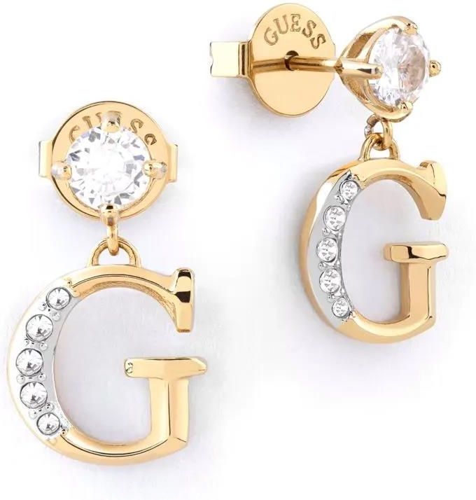 Guess Eu Złote kolczyki CRYSTAL HARMONY wiszące literki G JUBE02224JW ...