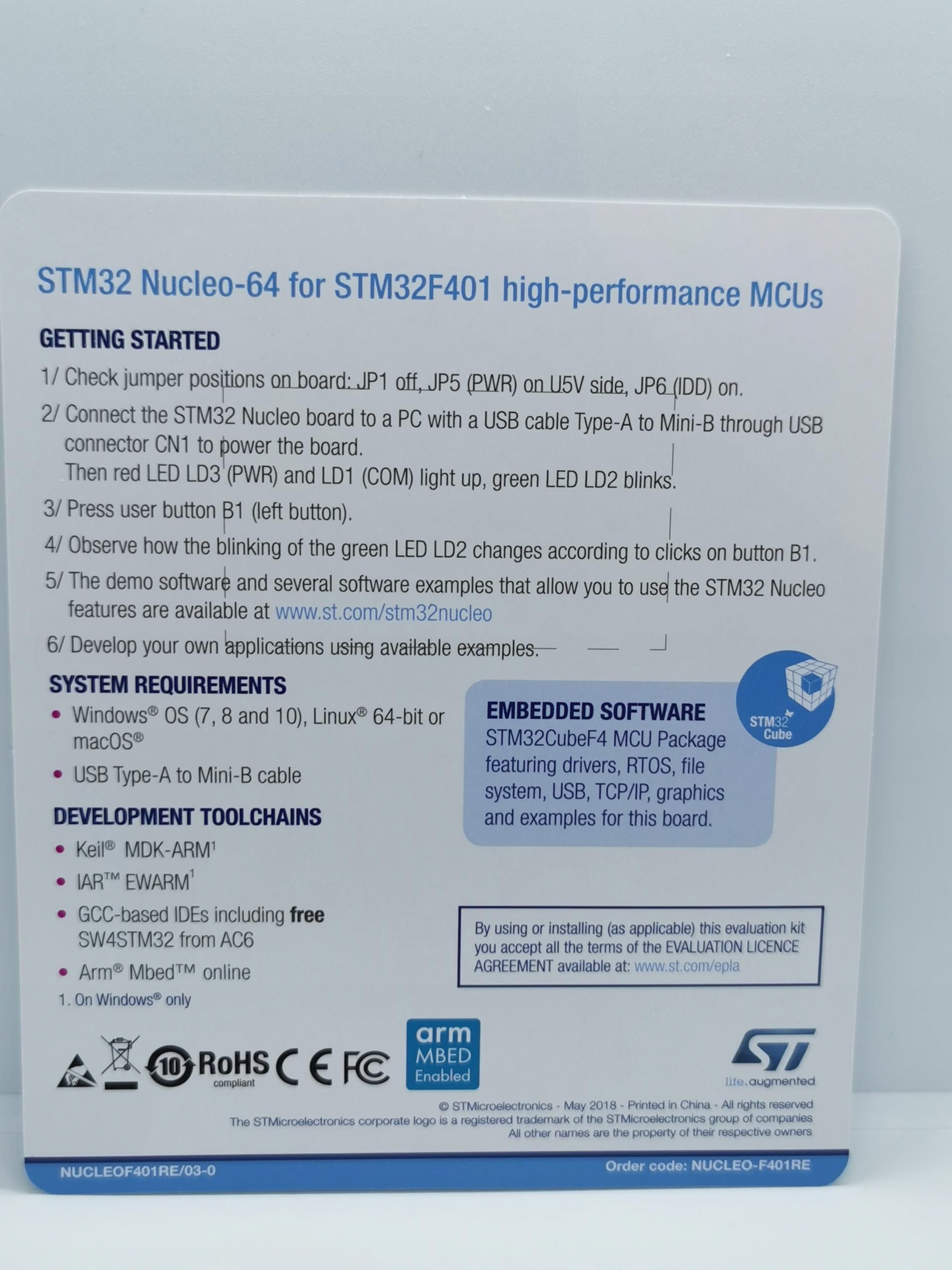 Stmicroelectronics Stm32 Nucleo-F401Re Stm32F401Re Mbed Arm Cortex-M4 ...
