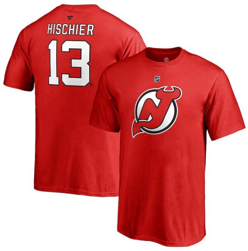 New Jersey Devils Dziecięca Red #13 Nico Hischier Stack Logo Name ...