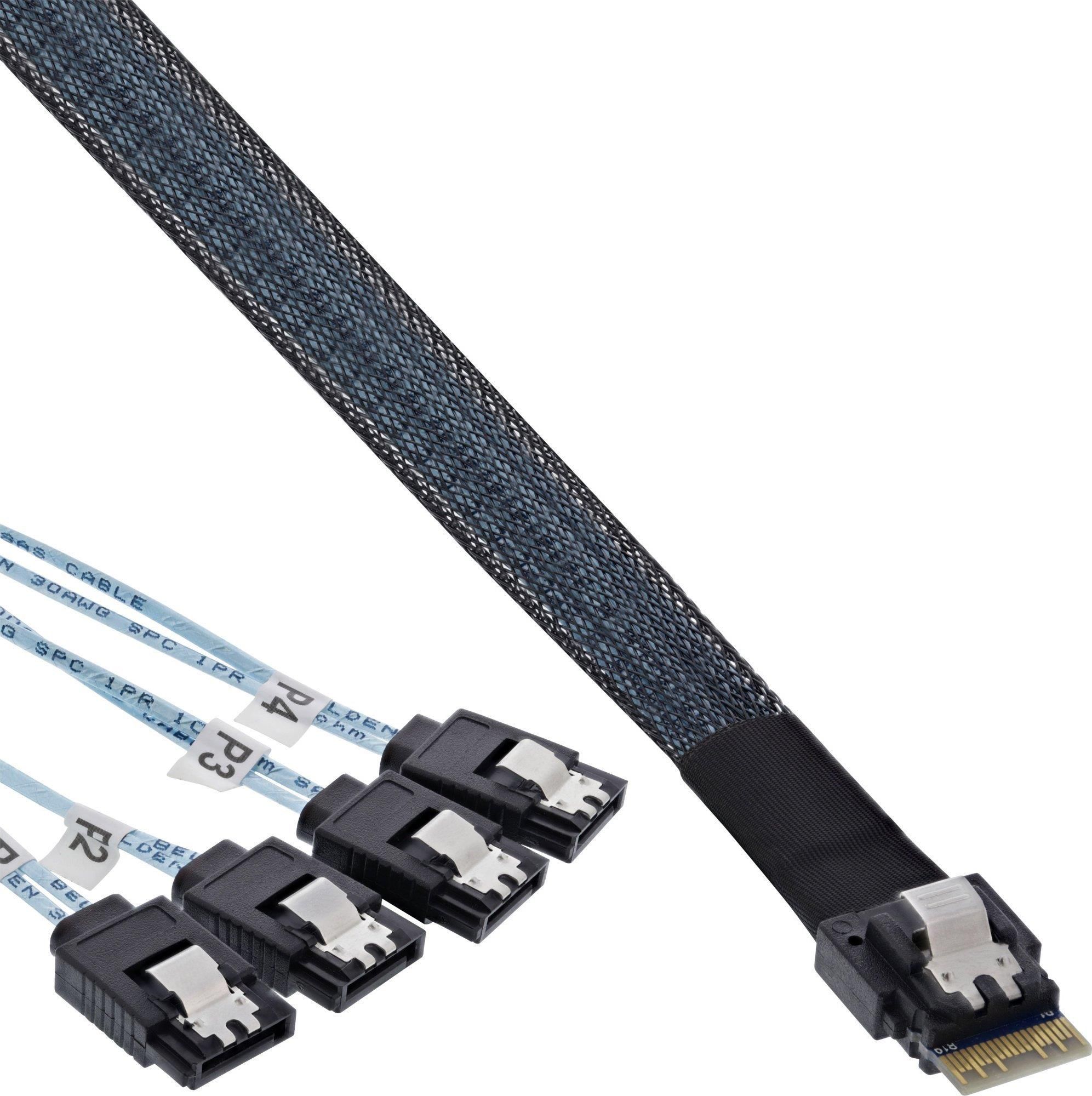 Inline Slim SAS cable, SFF-8654 to 4x SATA 7-pin, 12Gb/s, 0.5m (27646A ...