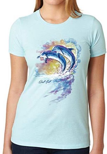 Del Sol Damski Premium Crew Tee - Watercolor Delphin Ice Blue T-Shirt ...
