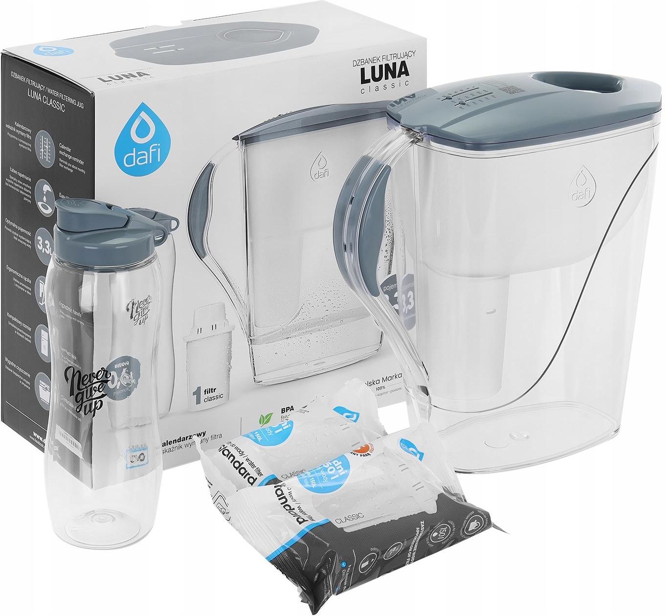 Dzbanek filtrujący Dafi Luna Classic 3,3L Szary + 2szt. Filtr Bidon ...