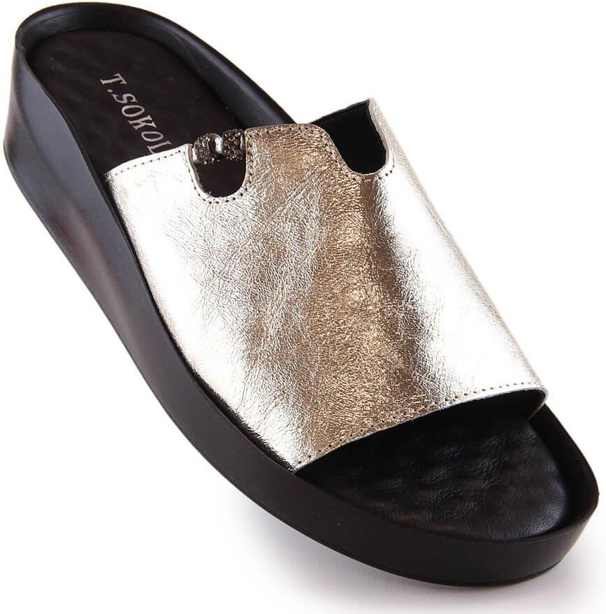 Skórzane klapki damskie metaliczne złote T.Sokolski L23-346 - Ceny i opinie - Ceneo.pl