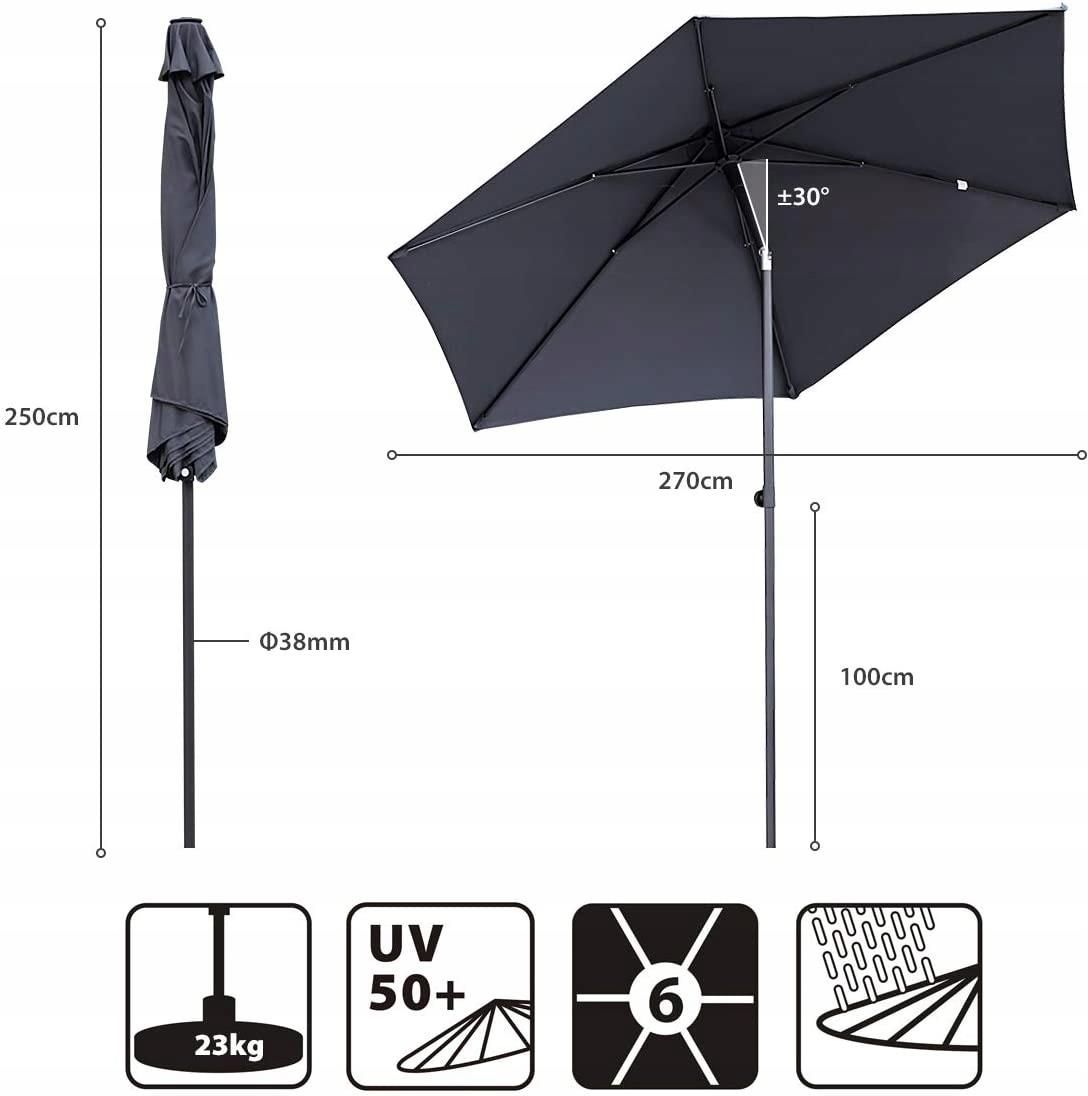 Parasol ogrodowy Parasol Sekey Szary Automatyczny 270x2,7cm - Ceny i ...