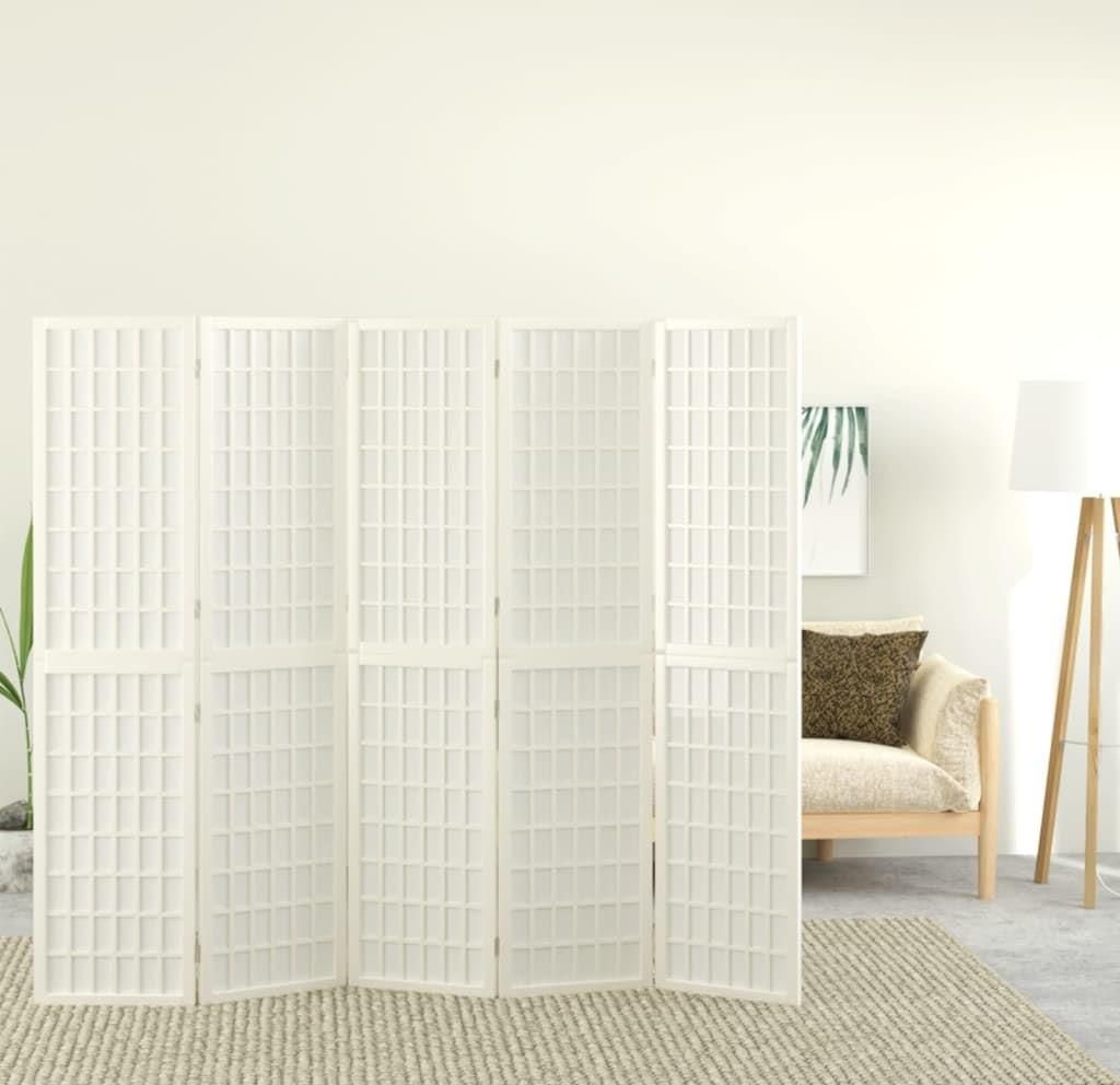 Vidaxl Składany Parawan 5-Panelowy Styl Japoński 200X170cm Biały ...