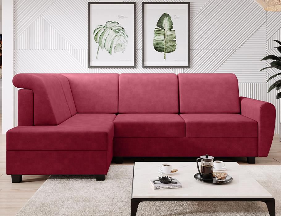 Moderno Meble Rozkładany Narożnik Milo Lewostronny Bordowy Z Pojemnikiem Na Pościel 465-16837 ...