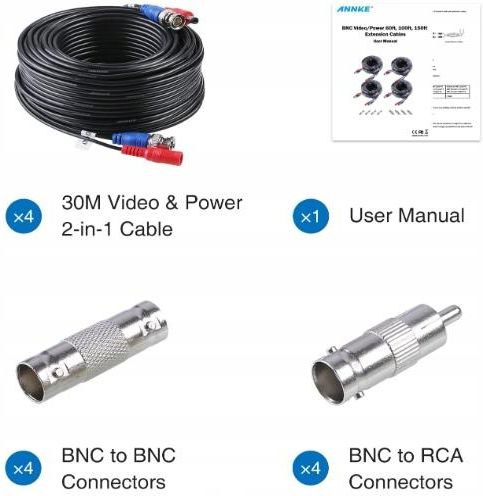 Kabel Wideo Złącze Kamery Cctv Dvr Zestaw 4szt. - Akcesoria do ...