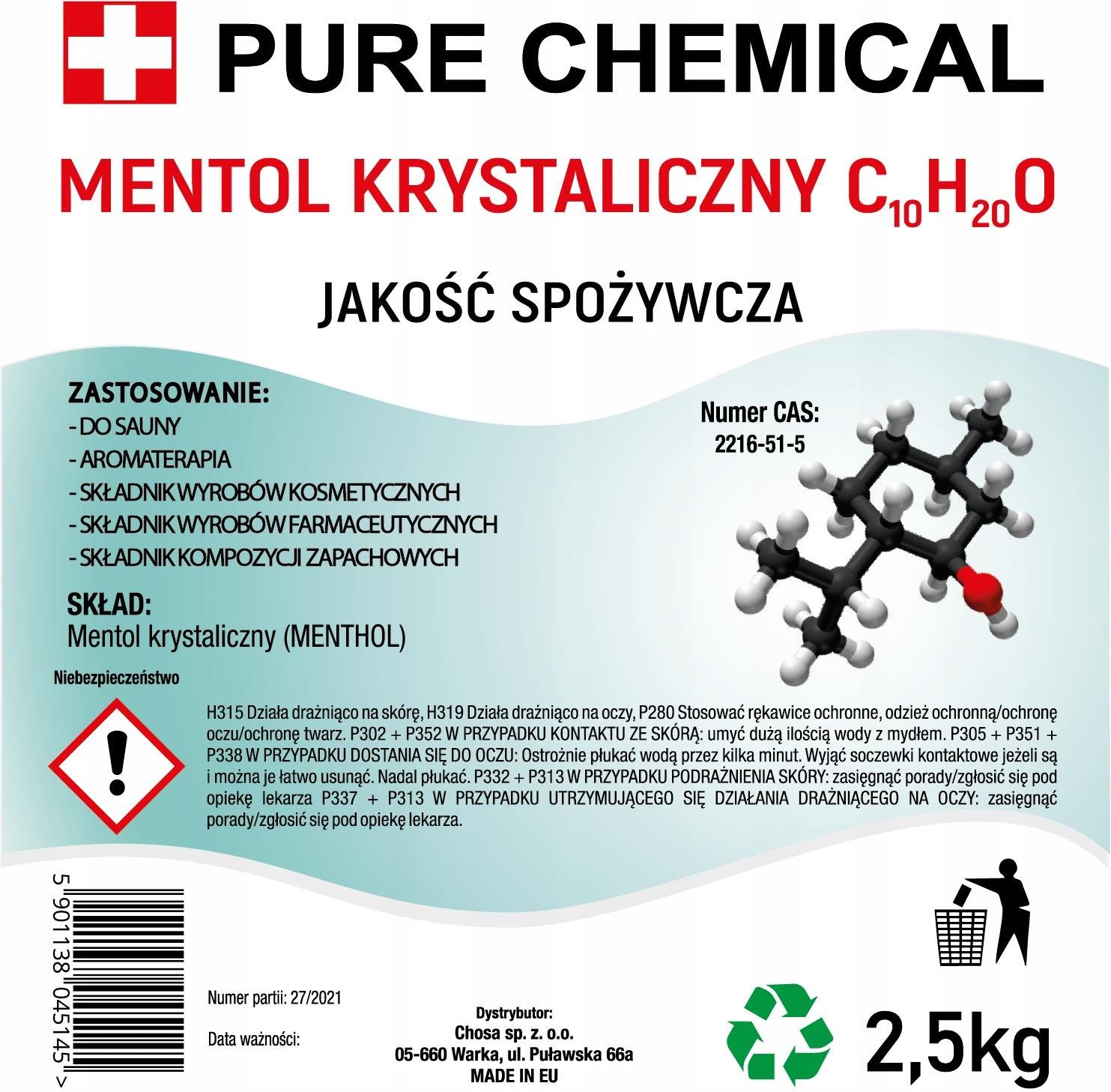 Pure Chemicals Mentol Krystaliczny Do Sauny Kryształy 2500G 2 5Kg ...