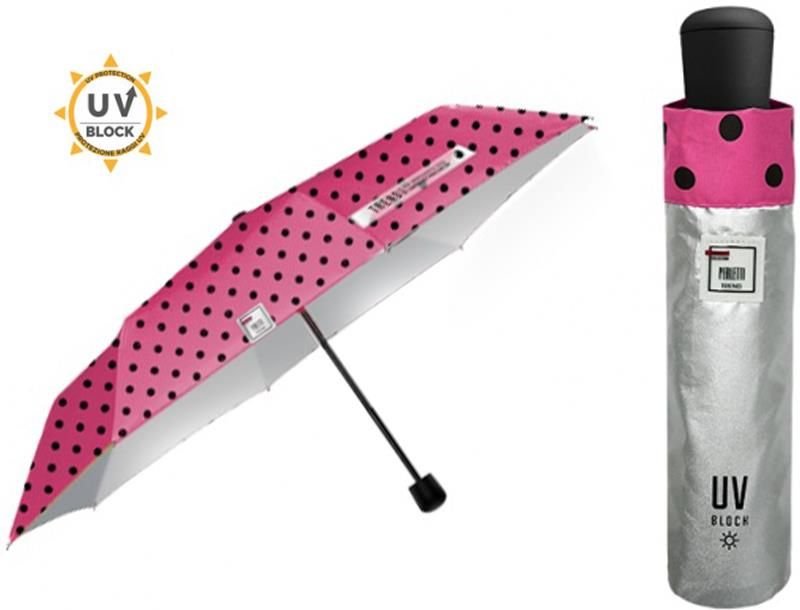 Parasolka damska Perletti PRZECIWSŁONECZNA UV Block, różowa w GROSZKI ...