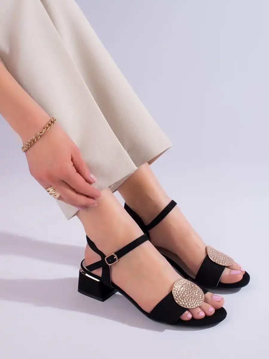 Damskie czarne zamszowe sandały na niskim obcasie shelovet - Ceny i opinie - Ceneo.pl