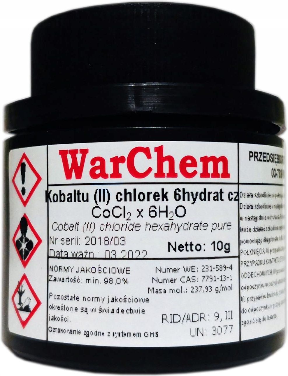 Warchem Chlorek Kobaltu (II) 6Hydrat Czysty 10G - ceny i opinie - Ceneo.pl Warchem Chlorek Kobaltu (II) 6Hydrat Czysty 10G - ceny i opinie - Ceneo.pl