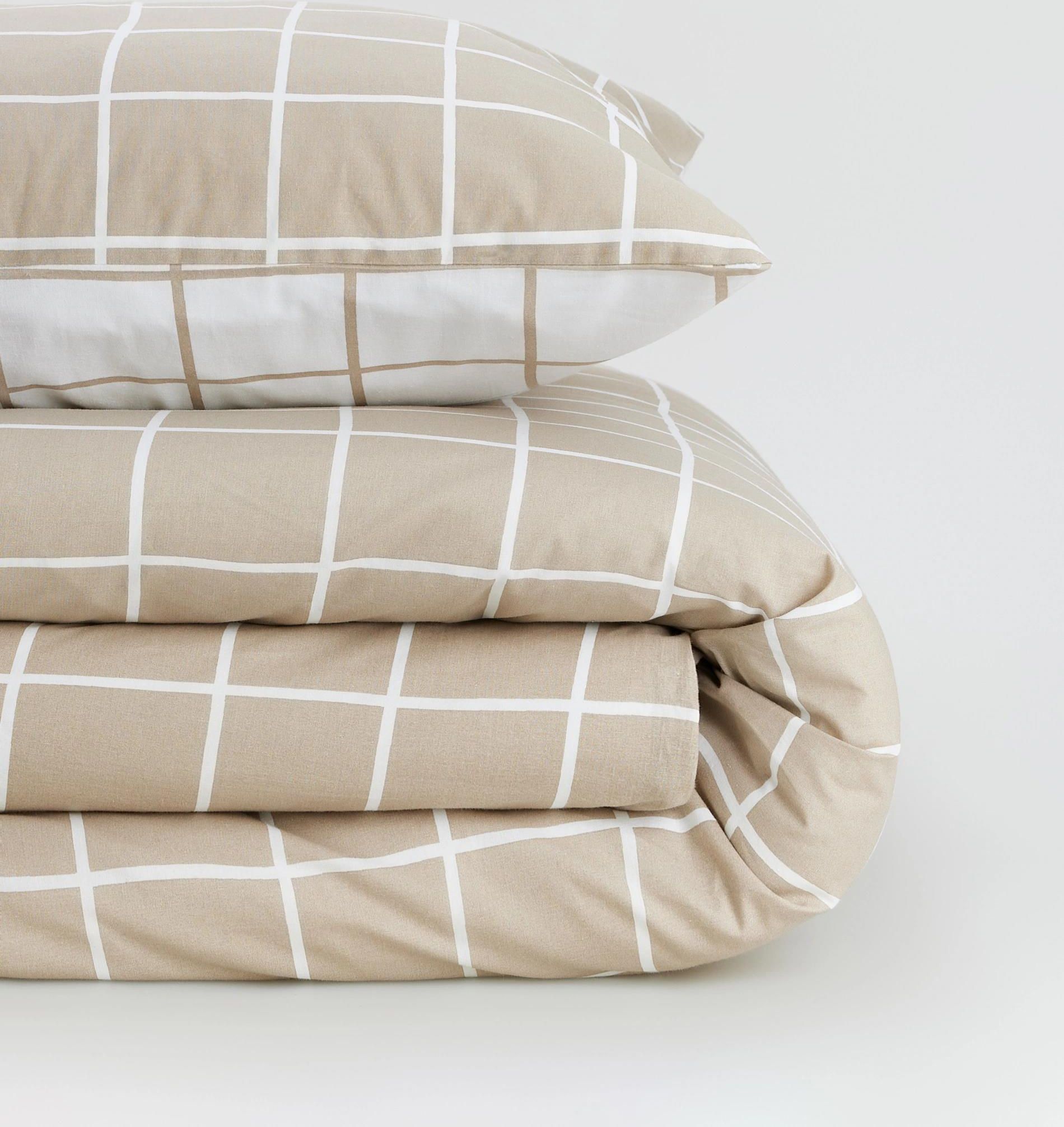 Reserved Komplet Bawełnianej Pościeli W Kratę Beżowy 160X200(2X)50X60 ...