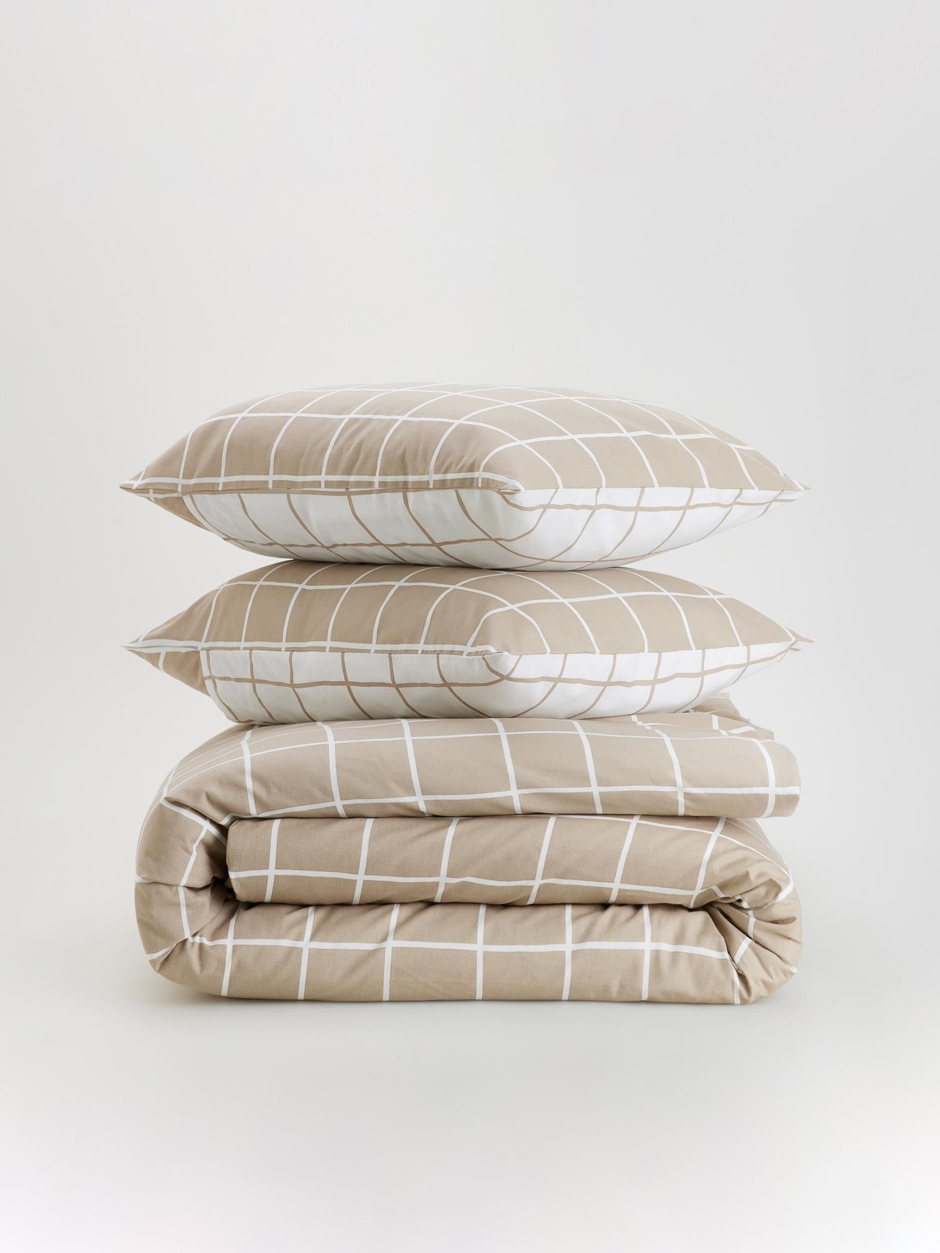 Reserved Komplet Bawełnianej Pościeli W Kratę Beżowy 160X200(2X)50X60 ...