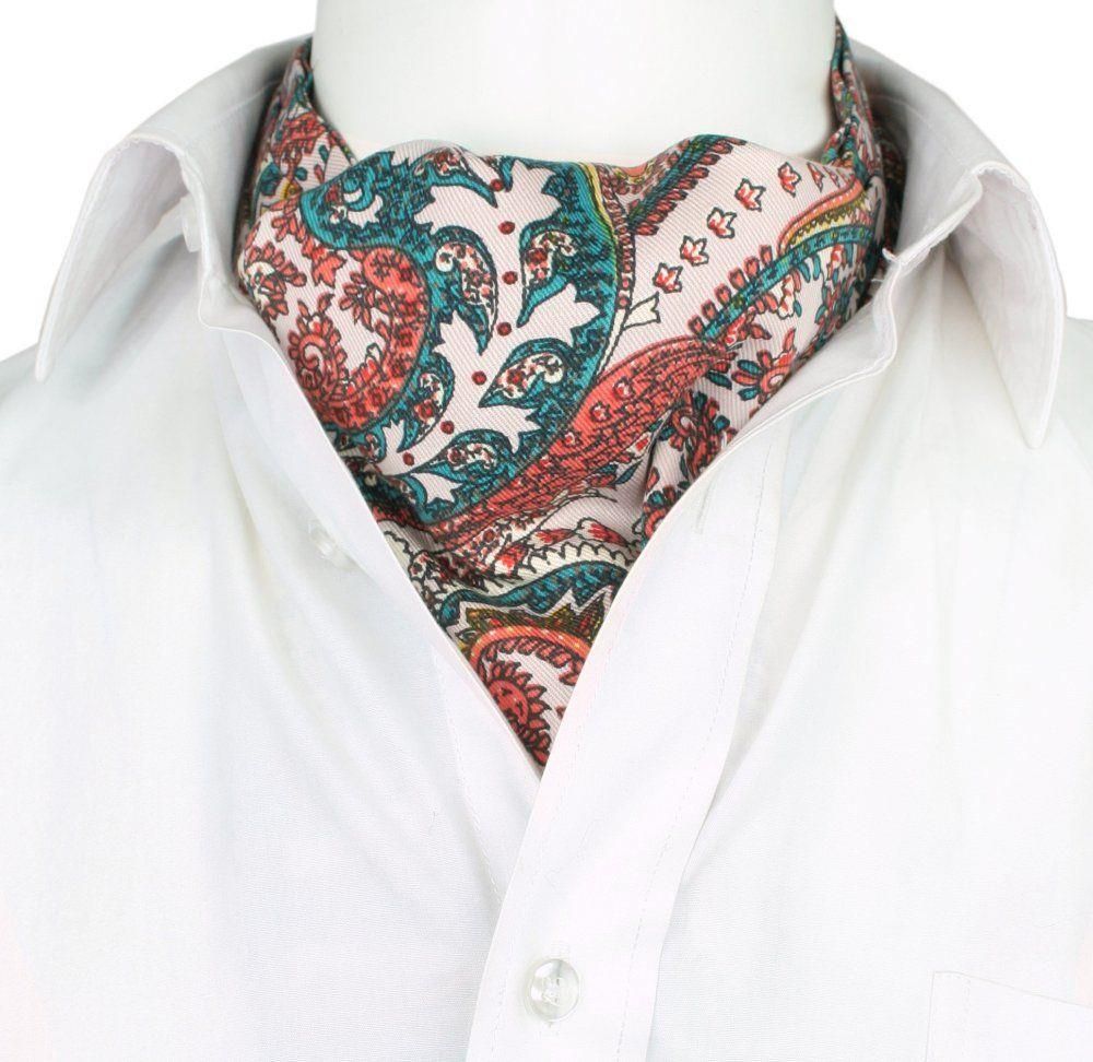 Fular Męski Bawełniany, Spiczasty, Beżowo-Pomarańczowy w Paisley, Łezki ...