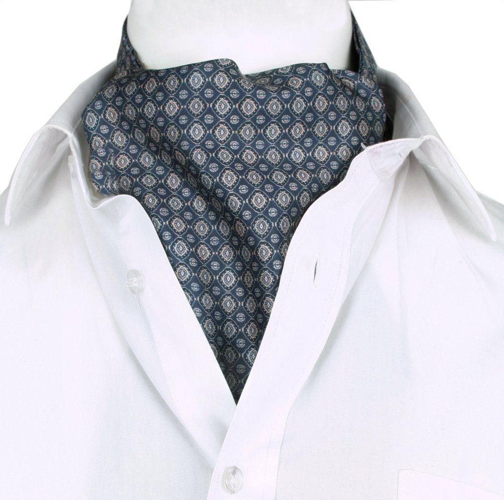 Fular Męski Elegancki Jedwabny, Granatowo-Beżowy, Wzór Geometryczny ...