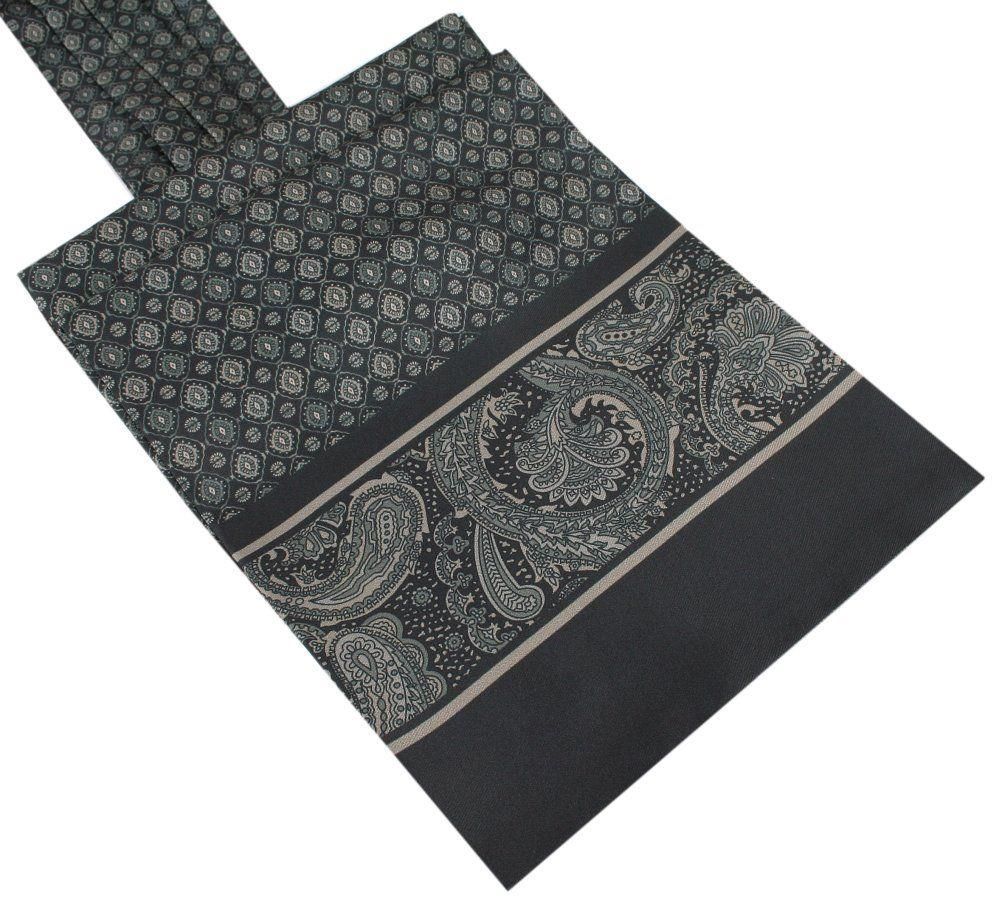Fular Męski Elegancki Jedwabny, Czarno-Beżowy, Wzór Geometryczny ...