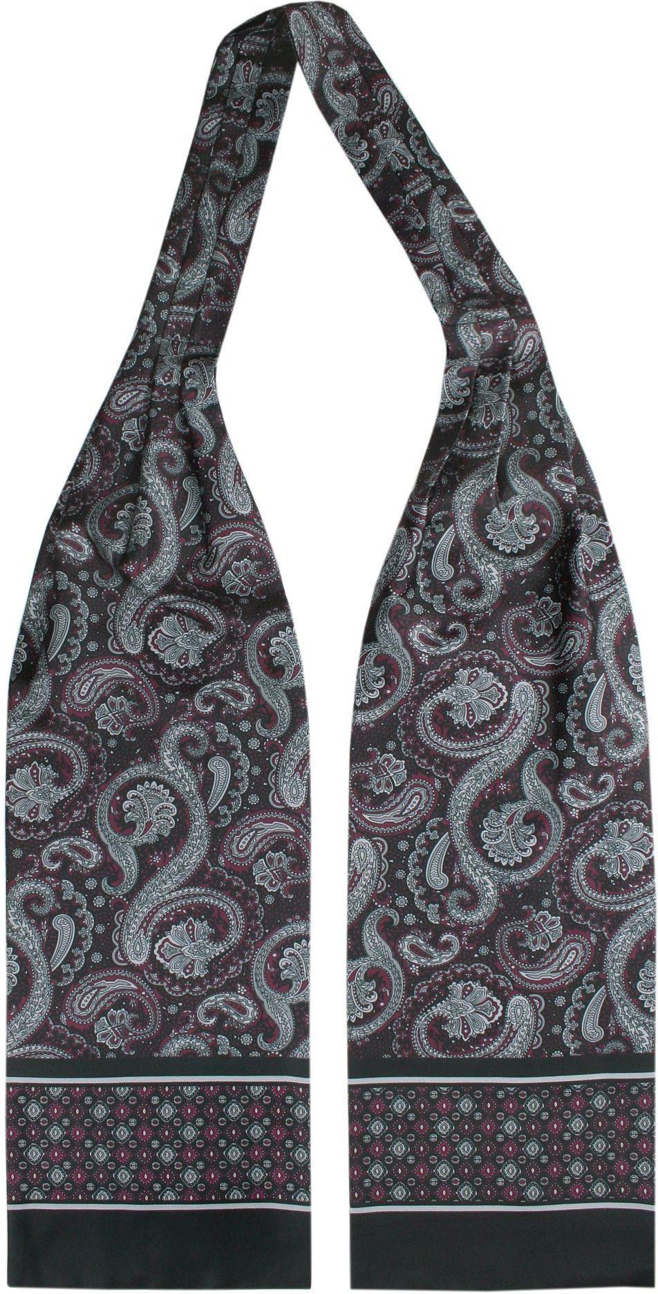 Fular Męski Elegancki Jedwabny, Czarny w Bordowo-Szary Wzór Paisley ...
