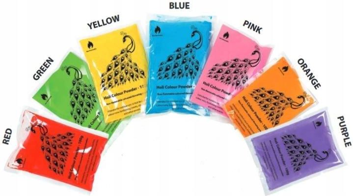 Holi Powder Packet Kolorowy Proszek Na Festiwale Holi 7X100G Puder ...