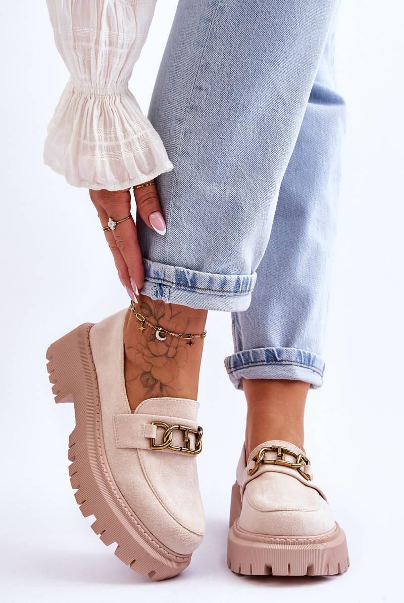 Damskie Zamszowe Mokasyny Na Platformie Jasnobeżowe Larey - Ceny i ...