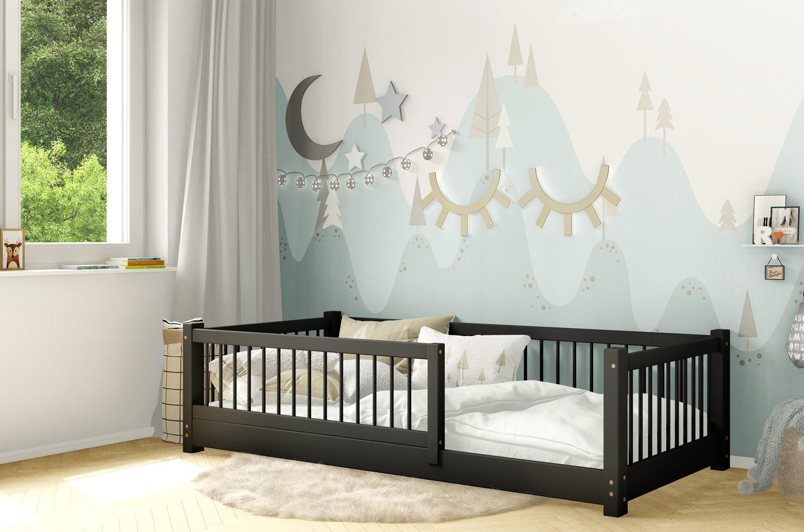 Axel Łóżko Dla Dziecka Klasyczne Drewniane Parterowe 90X180-Cm Grafit ...