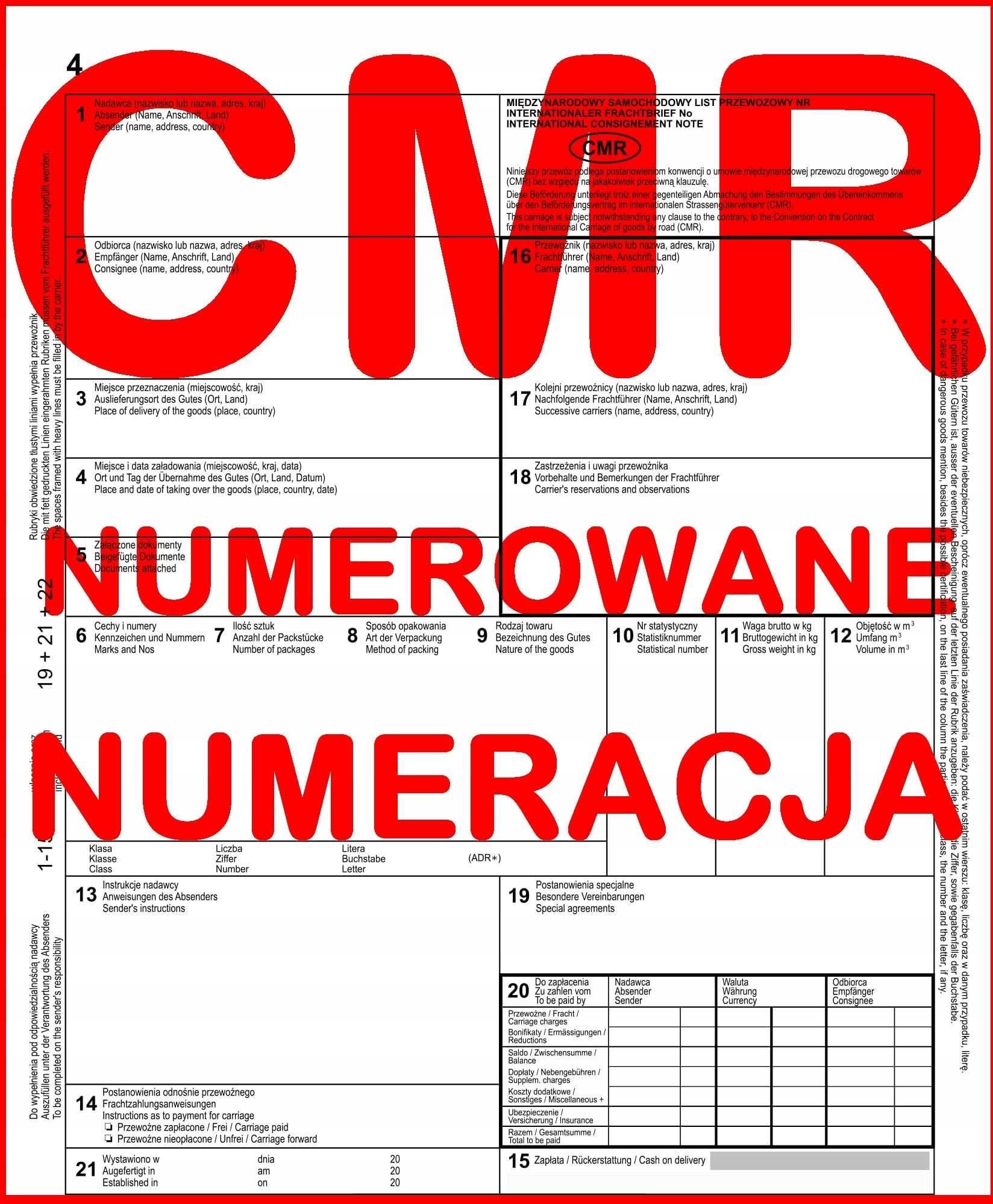 Cmr List Przewozowy 100 Kartek 4 Odcinki 25 Kompletów Numeracja - Ceny ...