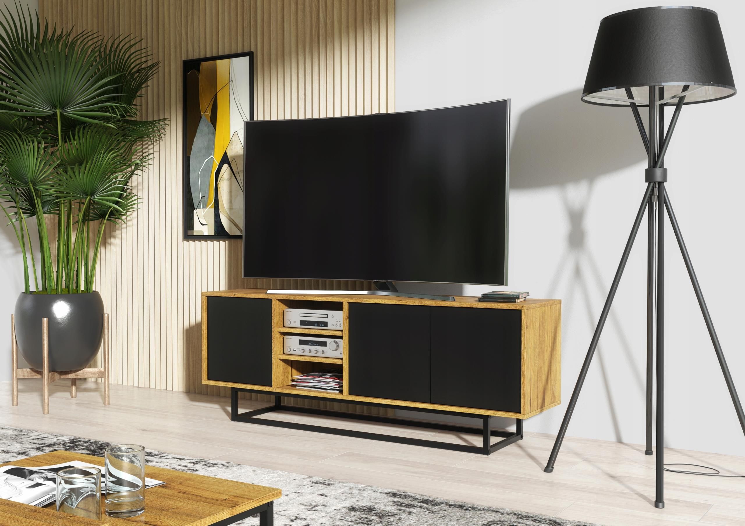 Stolik Szafka Rtv Tv Loft Retro Dąb/Czarny Lft003A - Opinie i ...