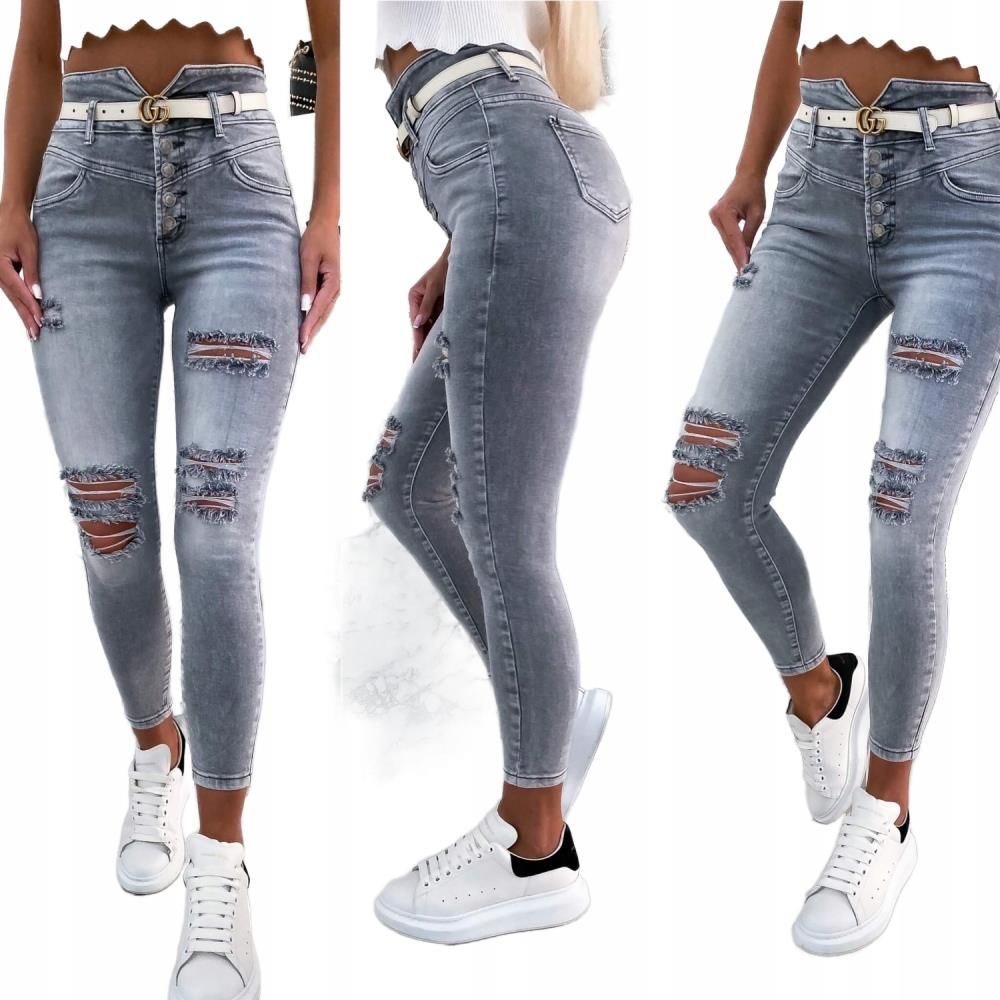 SZARE SPODNIE JEANS DZIURY Z WYSOKIM STANEM M.SARA - Ceny i opinie - Ceneo.pl