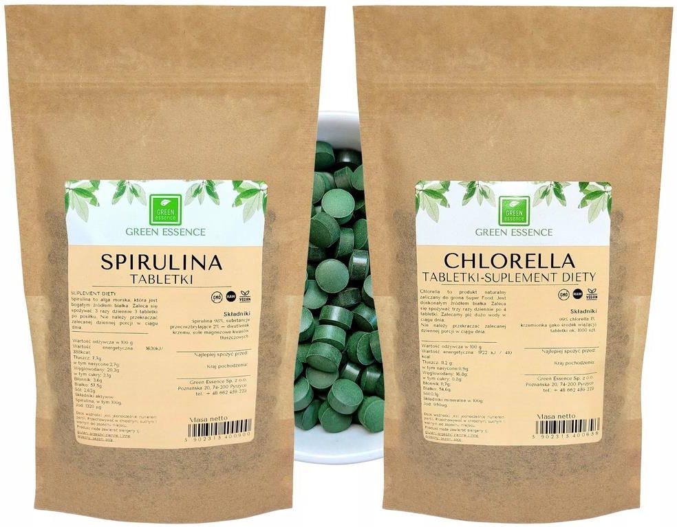 Green Essence Zestaw Algi Spirulina Chlorella Na Odporność 2000szt ...