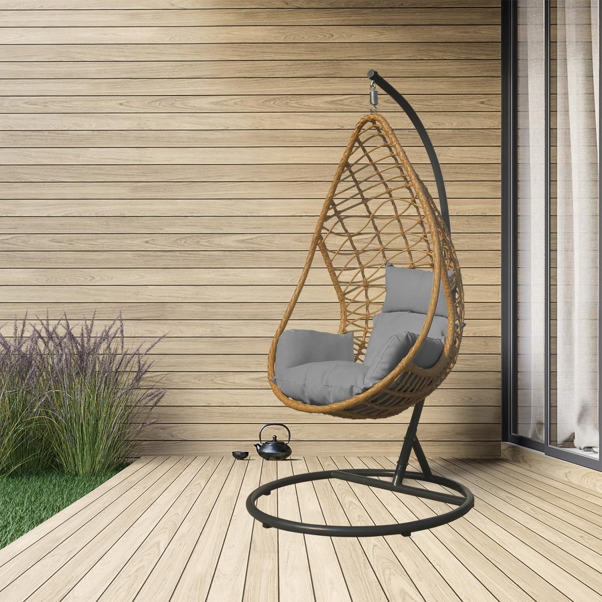 Fotel podwieszany ROMINA - kolor naturalny poduszka szara - Ceny i ...
