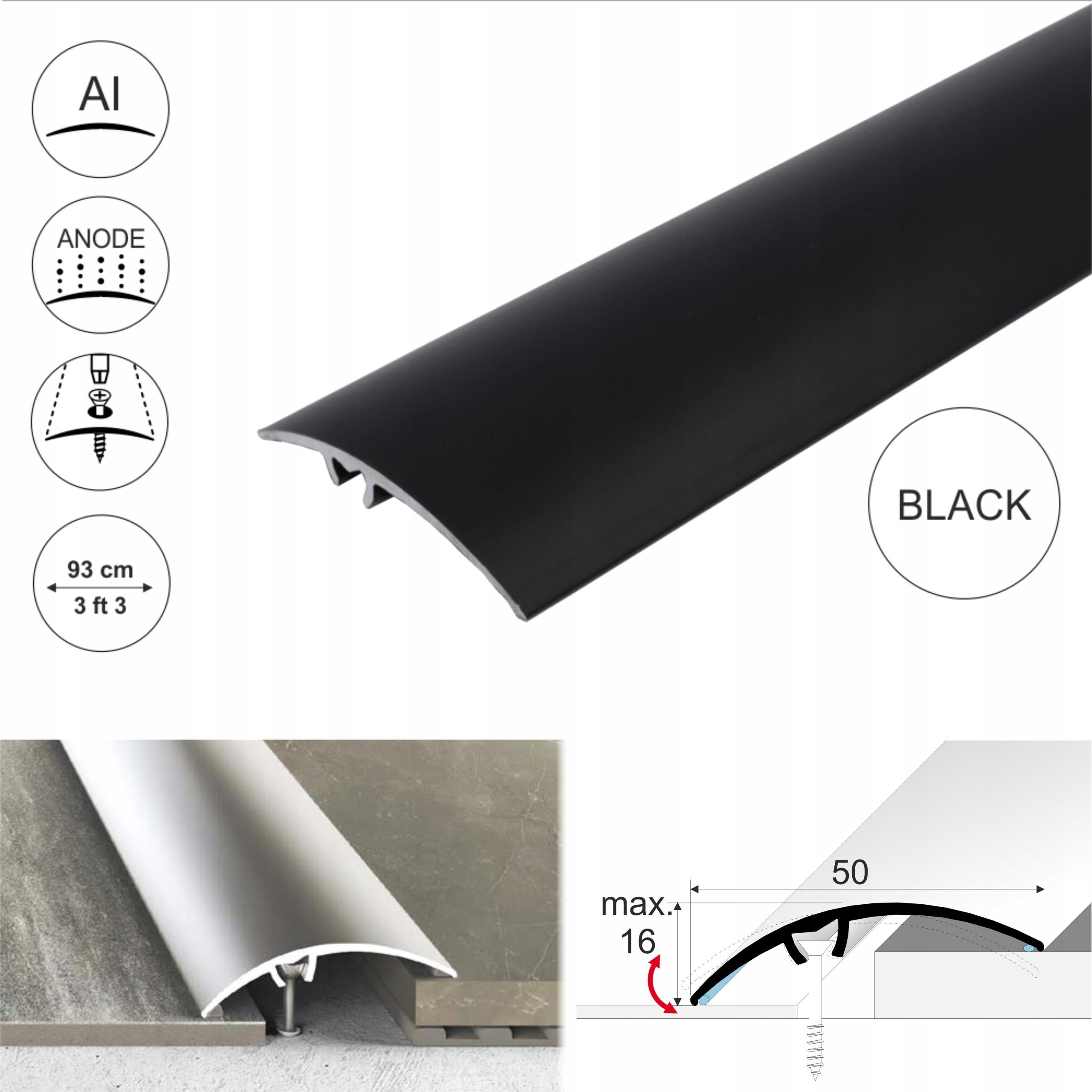 Listwa przypodłogowa Effector Listwa Progowa A65/93cm Czarna Silikon ...