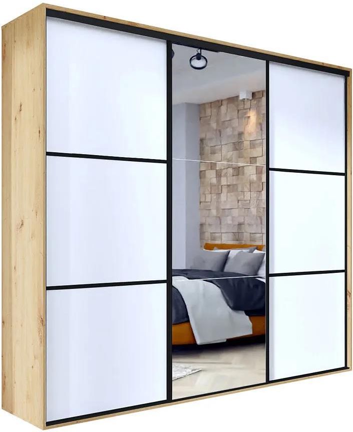 Elior Szafa Przesuwna Dąb Artisan + Biały Czarne Szprosy Savona 6X ...