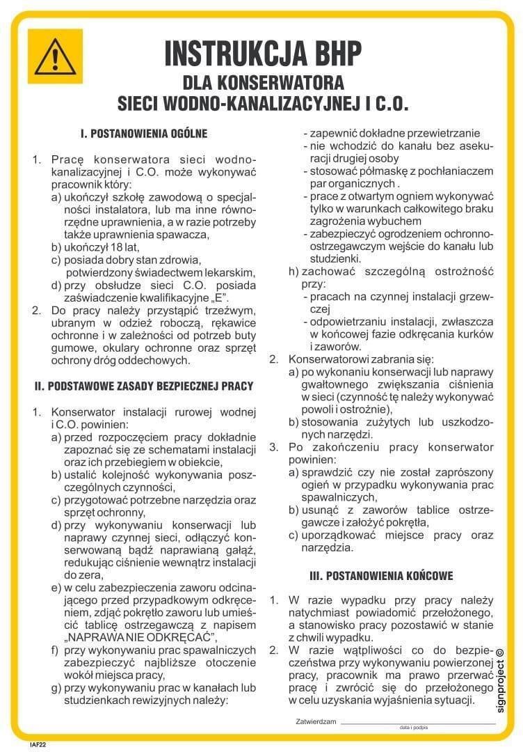 Libres Polska Sp Iaf22 Instrukcja Bhp Dla Konserwatora Sieci Wodno Kanalizacyjnej I C.O. (24 ...