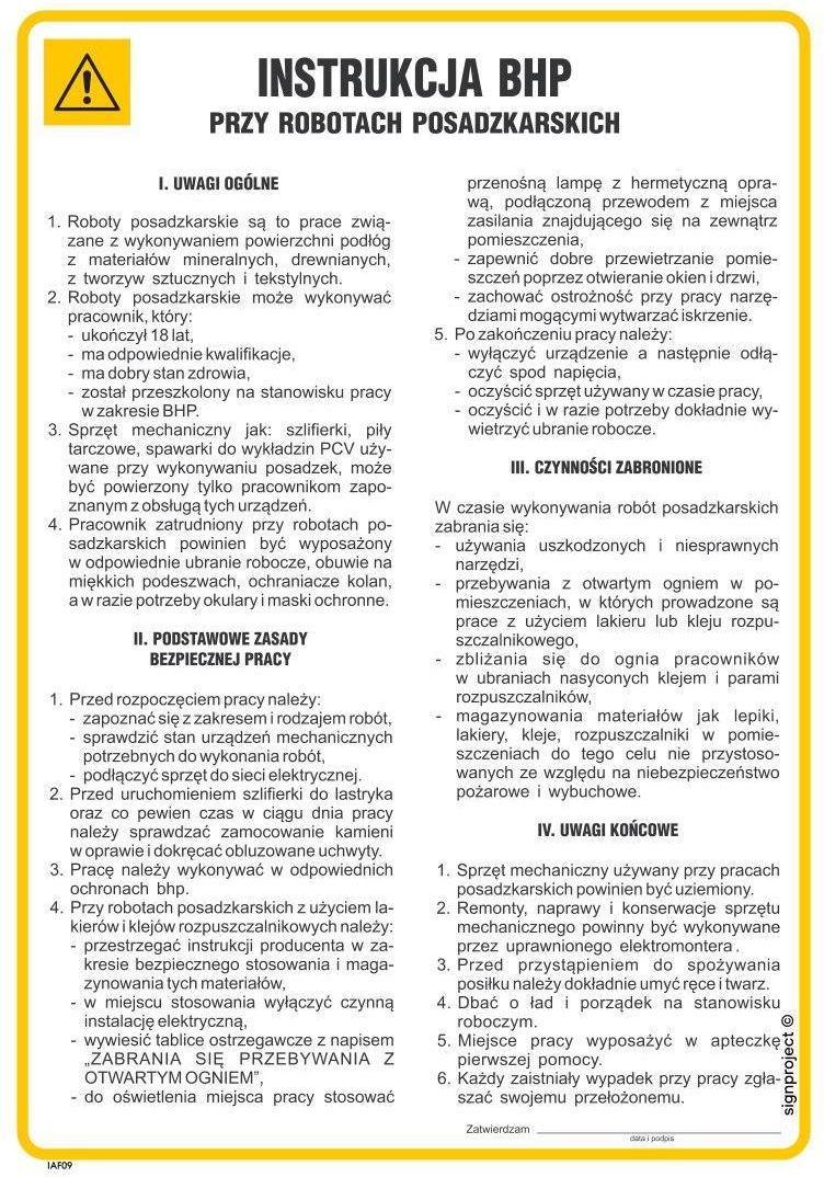 Libres Polska Sp Iaf09 Instrukcja Bhp Przy Robotach Posadzkarskich (24,5x35 Cm, Pn Płyta 1Mm ...