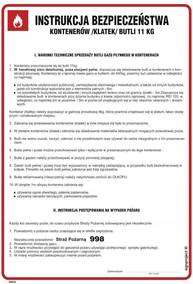 Libres Polska Sp Db030 Instrukcja Bezpieczeństwa Kontenerów (Klatek) Butli 11kg (24,5x35 Cm, Fn ...