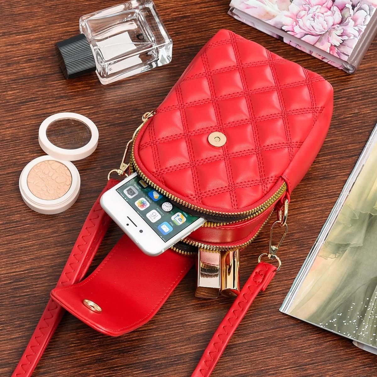 Czerwona Mała torebka damska na telefon mini listonoszka raportówka na ...