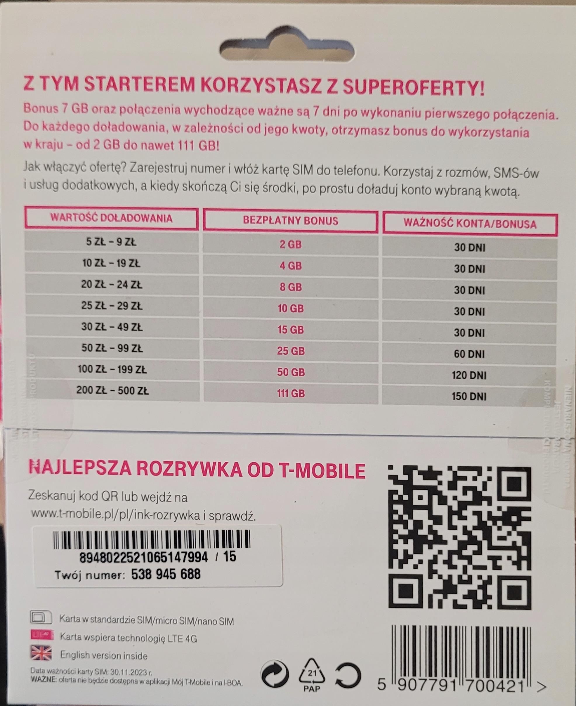 Karta Startowa T-Mobile 5 7GB na Start 10 Sztuk - Opinie i ceny na Ceneo.pl