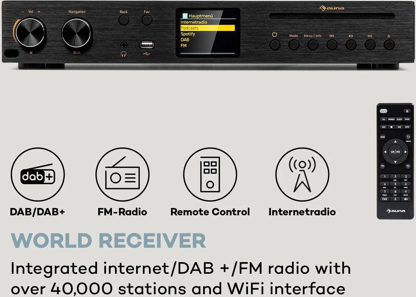 Wzmacmiacz audio Auna Black Star, Wzmacniacz Hifi, Internet/Dab+/Fm ...