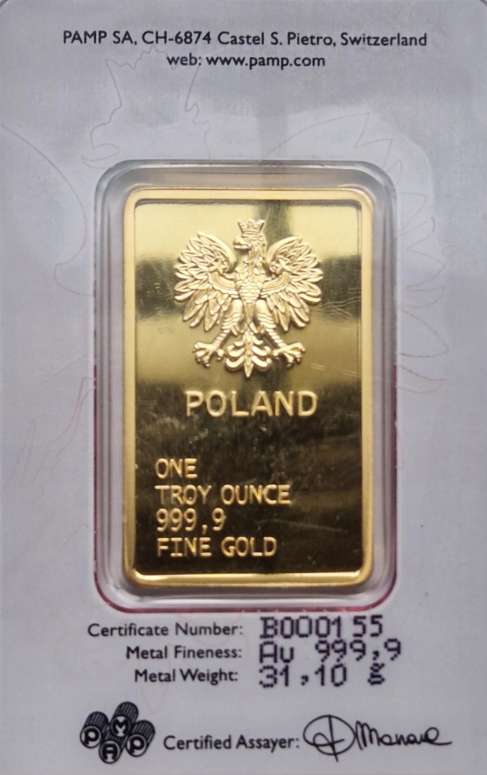 Akredytowany Sztabka Złota 1 Uncja Pamp Godło Polski - Ceny i opinie ...