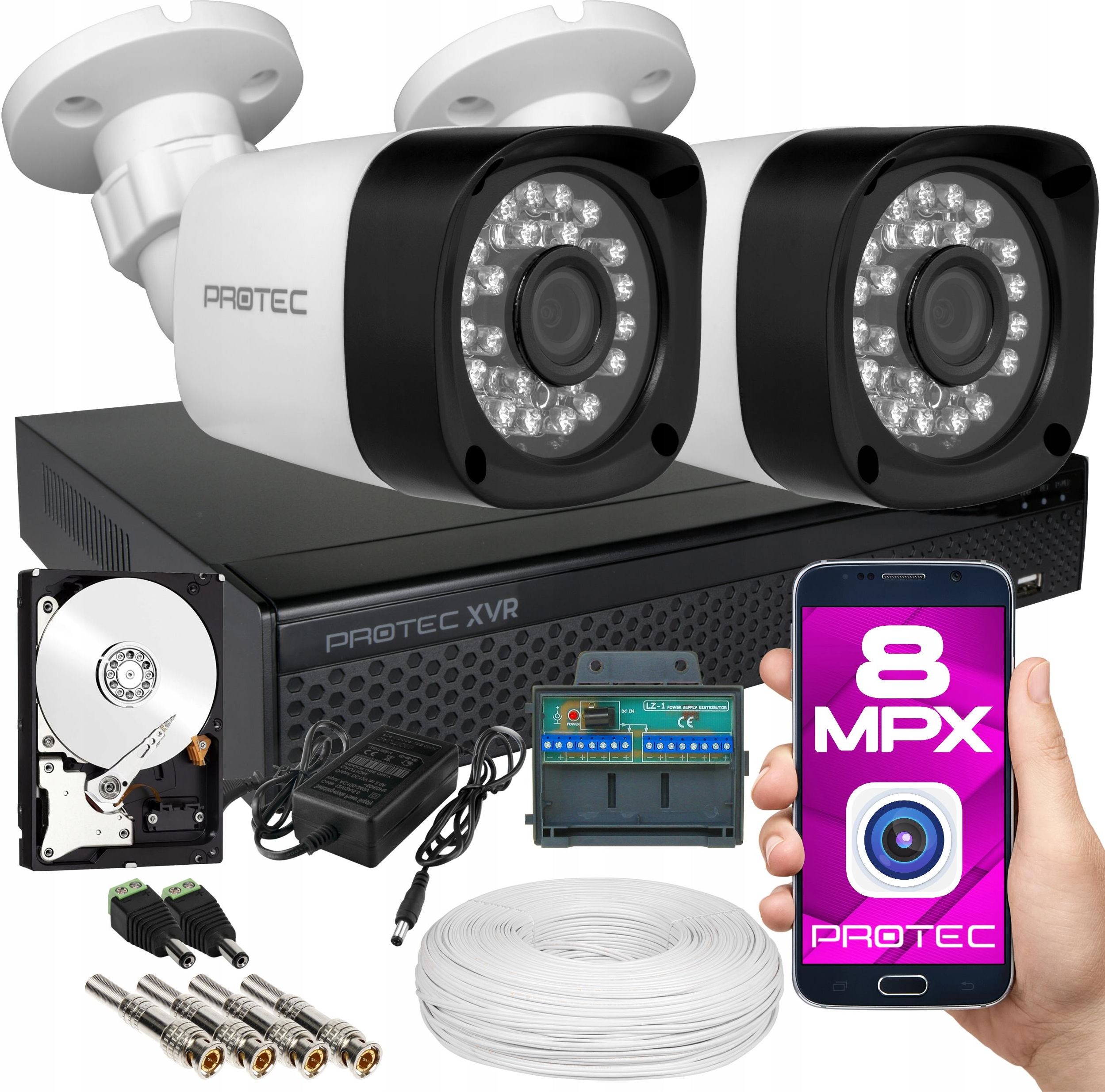 Zestaw do monitoringu Protec Zestaw 2 Kamery 8Mpx Wysoka Rozdzielczość ...