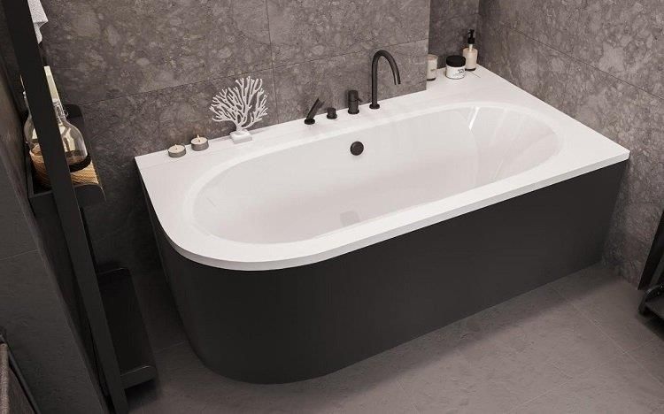 Wanna Besco Avita 150x75 prawa + obudowa czarna+ syfon czarny WAA150NP ...