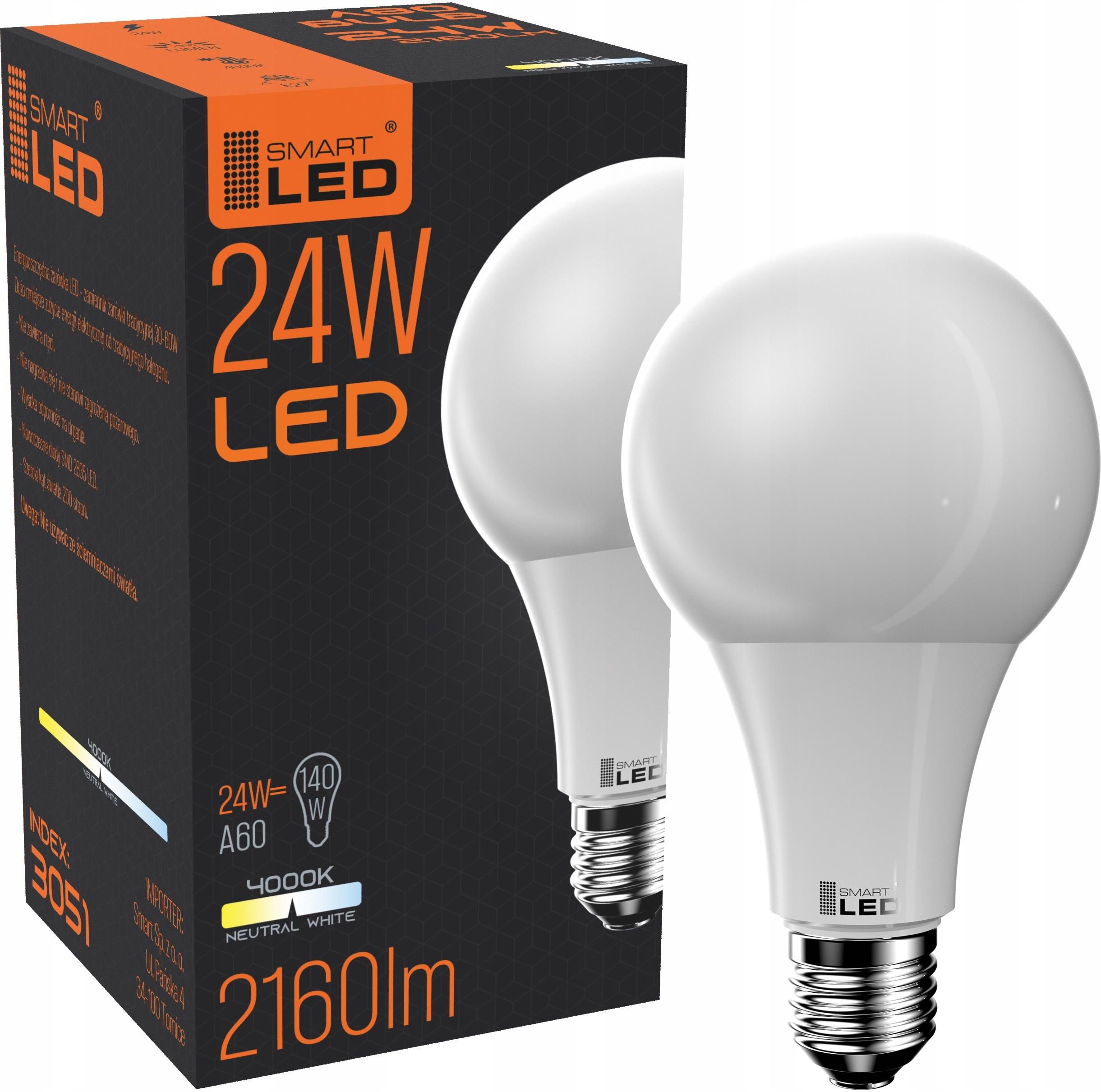 Smartled Żarówka E27 Led 24W 2160Lm A80 Mocna Nie Mruga Nw (3051) - Opinie i atrakcyjne ceny na ...