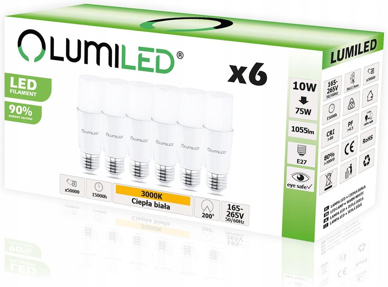 Lumiled 6X Żarówka Led Stick E27 10W 75W 3000K Rurka ...