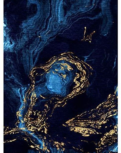 Wee Blue Coo Abstrakcyjny Ciemnoniebieski Złoty Fale Duży Artystyczny ...