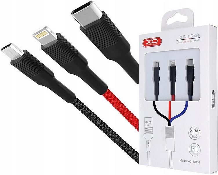 Xo Kabel 3W1 Usb C Micro Usb Lightning 3A Szybki - Kable - Opinie i ceny na Ceneo.pl