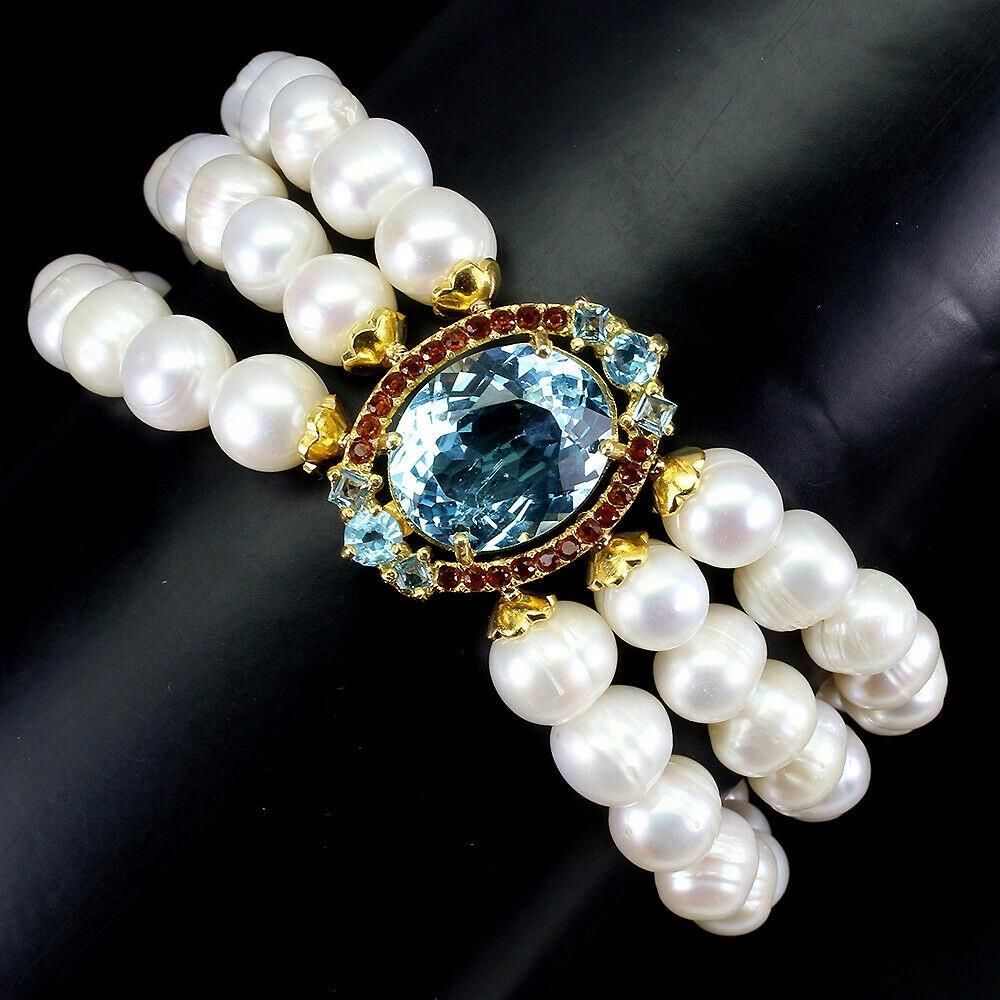 Songea Bransoletka naturalne topazy sky perły srebro 925 - Ceny i opinie - Ceneo.pl