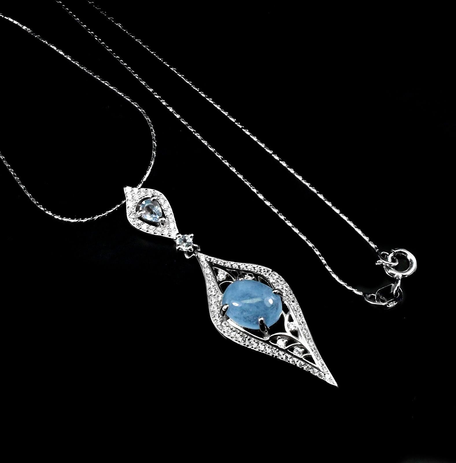 Naszyjnik srebrny naturalny akwamaryn topaz sky 2 - Ceny i opinie - Ceneo.pl