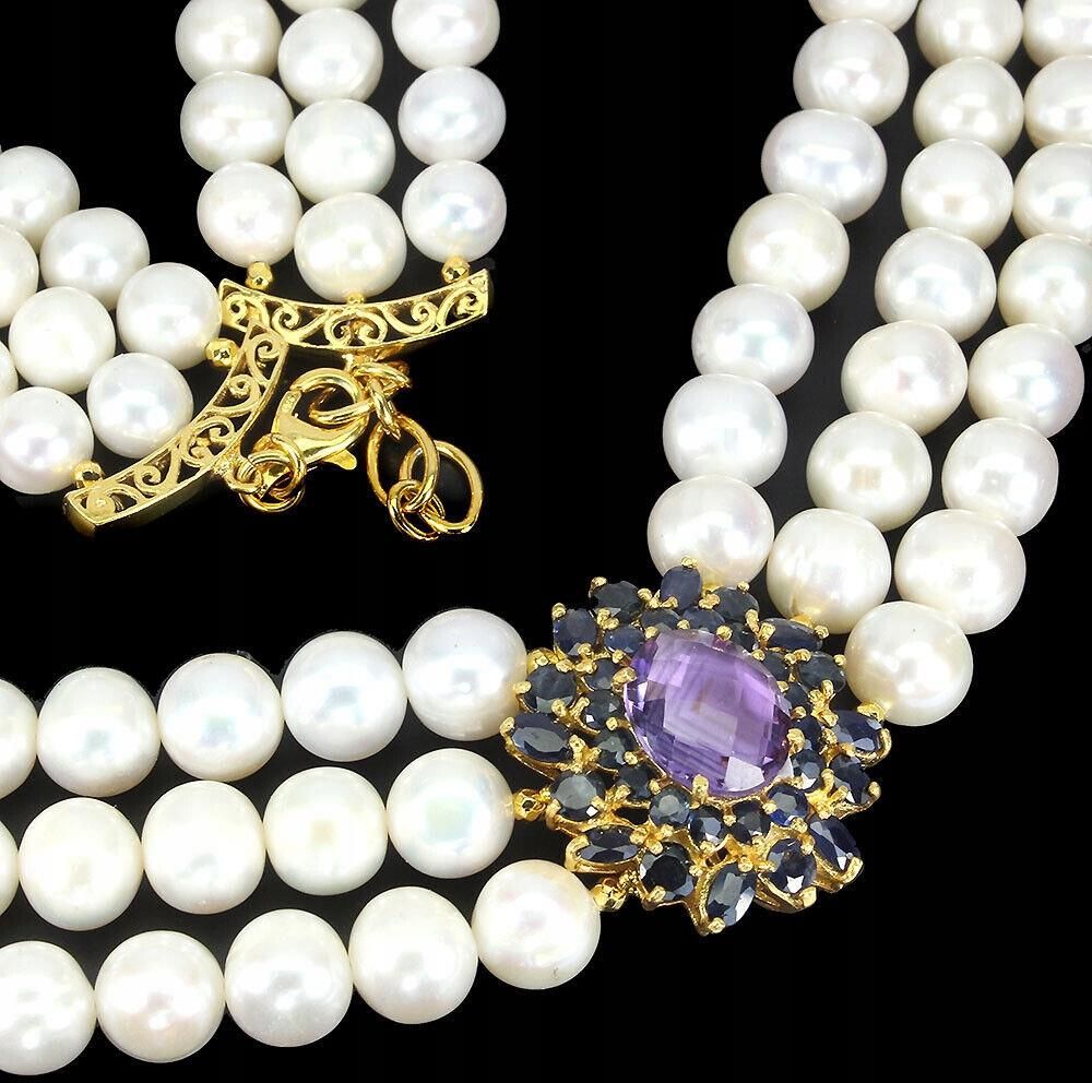 Songea Naszyjnik natural ametyst szafiry perły 925 piękny - Ceny i ...