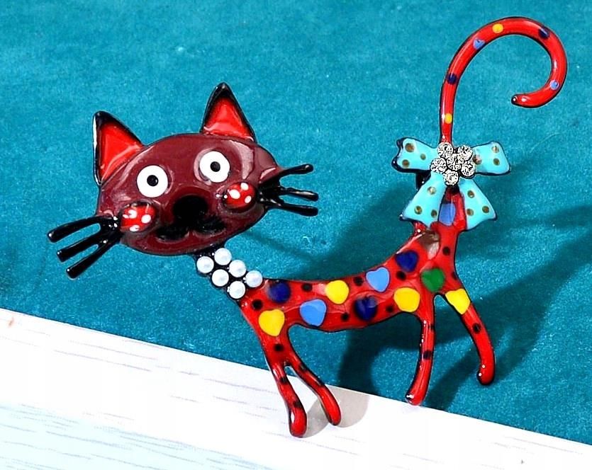 Broszka Kotek serca kolorowe Przypinka Kot pin - Ceny i opinie - Ceneo.pl