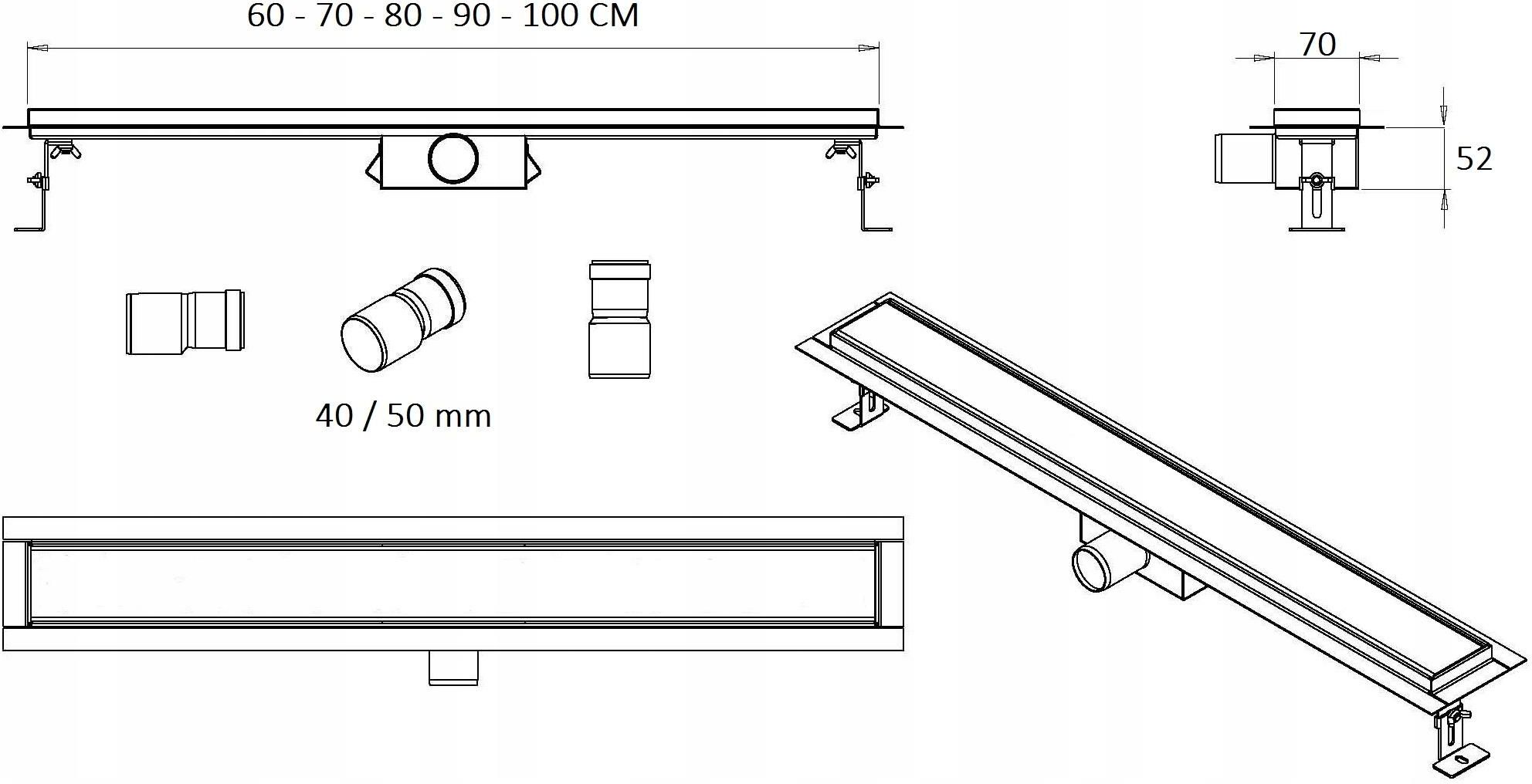 Zestaw odpływowy Sanitline Odpływ Liniowy Czarny Mat 80Cm 2W1 Niski ...